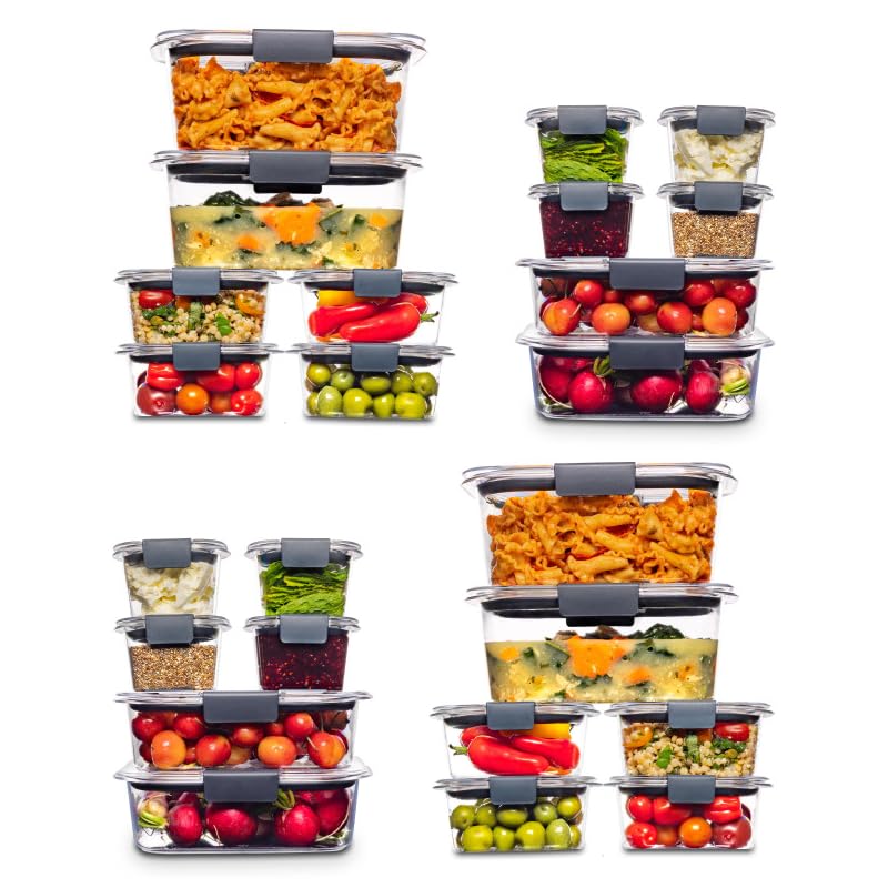 Rubbermaid Brilliance Food Storage Containers Plastic Containers with Lids BPA Free, Leak Proof Food Container, Clear, Two sets of 24 (48 pieces total)