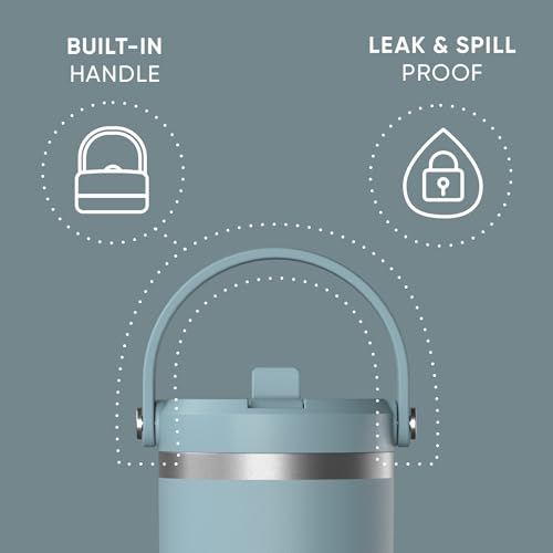 Hydrapeak Nomad 32 oz Tumbler with Handle and Straw Lid, Leakproof, Double Insulated, 32oz Cup, Stainless Steel | Agave Blue