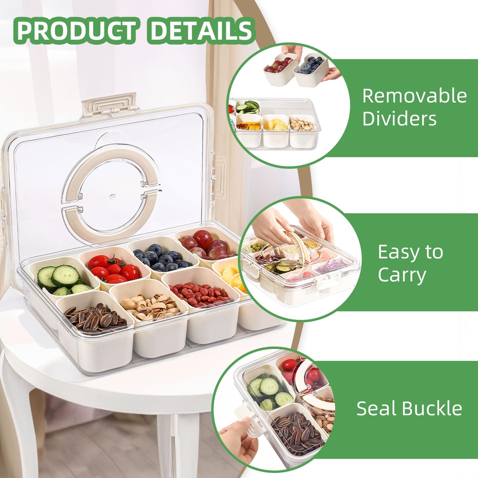 Snackle Box Container Divided Serving Tray With Lid Fruit Platters and Trays Charcuterie Boxes Clear Lids Snack Organizer Handles Entertaining Essentials Snacks Party Portable Tackle for Food 2 Pack