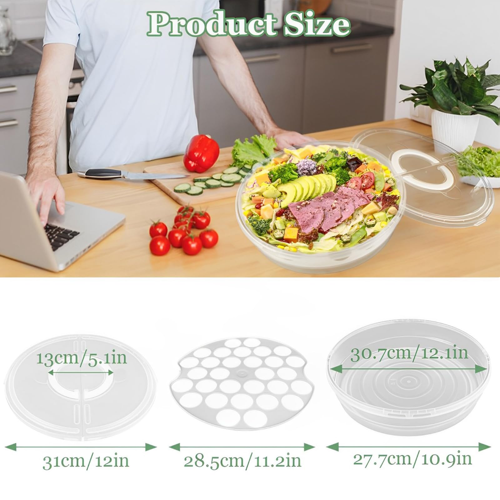 LANIAKEA 3PCS 12 Inch Food Storage Container with Lid and Handle, 2 Compartments Reusable Pizza Slice Storage Container Pie Container Leftover Pizza Keeper for Food Cake Cheesecake Tortilla Pastry