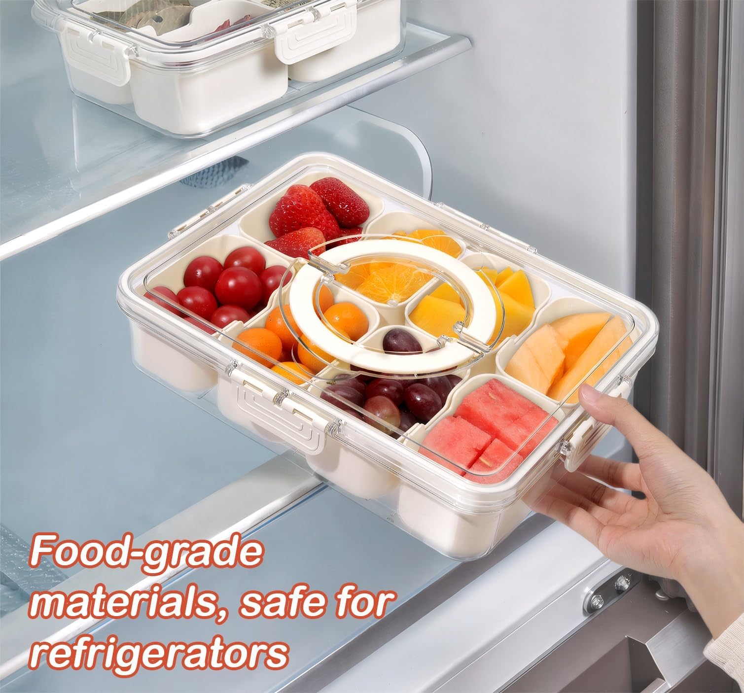 Snackle Box Container Divided Serving Tray With Lid Fruit Platters and Trays Charcuterie Boxes Clear Lids Snack Organizer Handles Entertaining Essentials Snacks Party Portable Tackle for Food 2 Pack