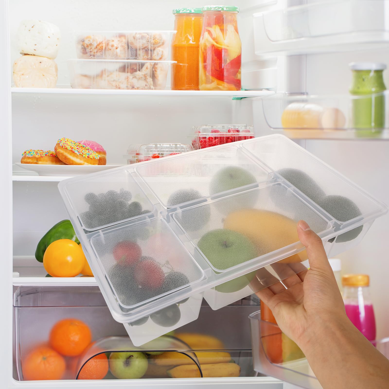 YAYODS 3 Pack Divided Veggie Tray with Lid, 5 Compartment Snackle Box Container for Fridge, Clear Stackable Salad Prep Food Storage Containers for Snack, Fruit, Vegetable, Salad, Meat