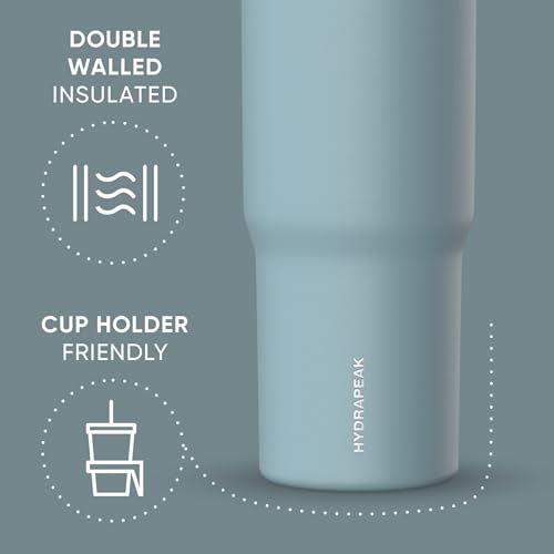 Hydrapeak Nomad 32 oz Tumbler with Handle and Straw Lid, Leakproof, Double Insulated, 32oz Cup, Stainless Steel | Agave Blue