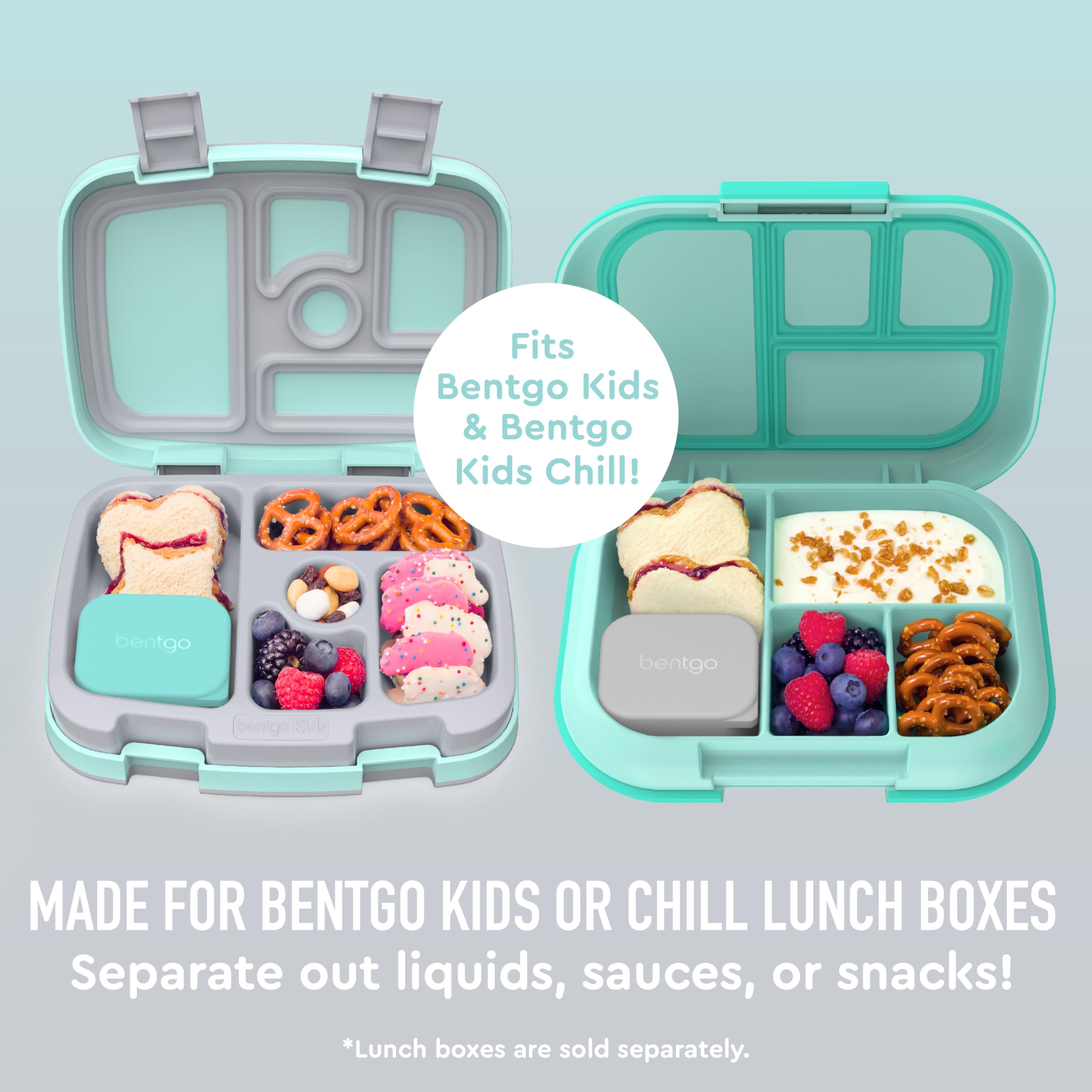 Bentgo Sidekicks 2-Pack Silicone Container Set - Dipping Sauce Cups for Condiments & Small Snacks, Reusable, Durable, & Leak-Proof Liquid Storage, Salad Dressing Container - 2.6 oz (Gray & Aqua)