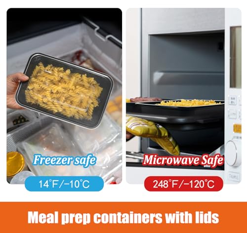 Teivio 35Pack 16oz Disposable Meal Prep Containers, Plastic Food Storage Containers with Lids, Leak proof, Microwave and Freezer Safe,for preparing lunch, snacks, salad or sandwiches (Black)