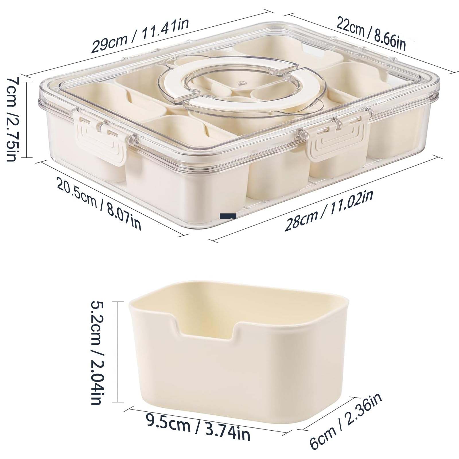 GEGEBOOM Divided Serving Tray with Lid and Handle,Portable Snackle Box Charcuterie Container,Snack tray Storage Organizer with lid,Snack Platters for Fruit, Nuts, Candy, Party, Picnic,Travel(2 Pack)