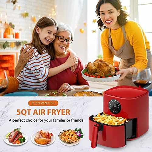 CROWNFUL 5 Quart Air Fryer, Electric Hot Oven Oilless Cooker,LCD Digital Touch Screen with 7 Cooking Presets and 53 Recipes, Nonstick Basket,1500W ETL Listed (Red)