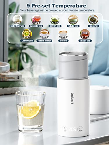balbali Travel Kettle Electric Small 9 Preset Temp - Portable Kettle for Travel - Mini Hot Water Boiler/Maker/Warmer/Heater for Tea - Small Size One Cup Bottle/Thermos for Boil Water Single/Personal
