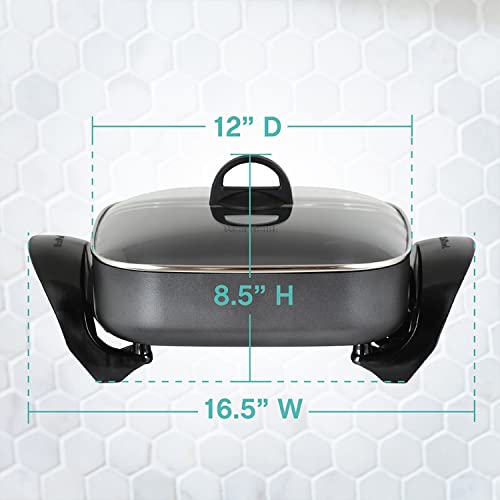 West Bend Electric Skillet, Family-Sized 3-Inch Deep with Diamond Shield Scratch-Resistant Non-Stick Finish, 12-Inch, Gray