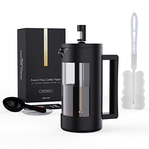 DUCHIFAD French Press Coffee Maker 12 oz, Camping French Coffee Press Glass, Heat Resistant Thickened Glass Coffee Press, 100% BPA Free Prensa Francesa, Rust-Free and Dishwasher Safe (12 oz)