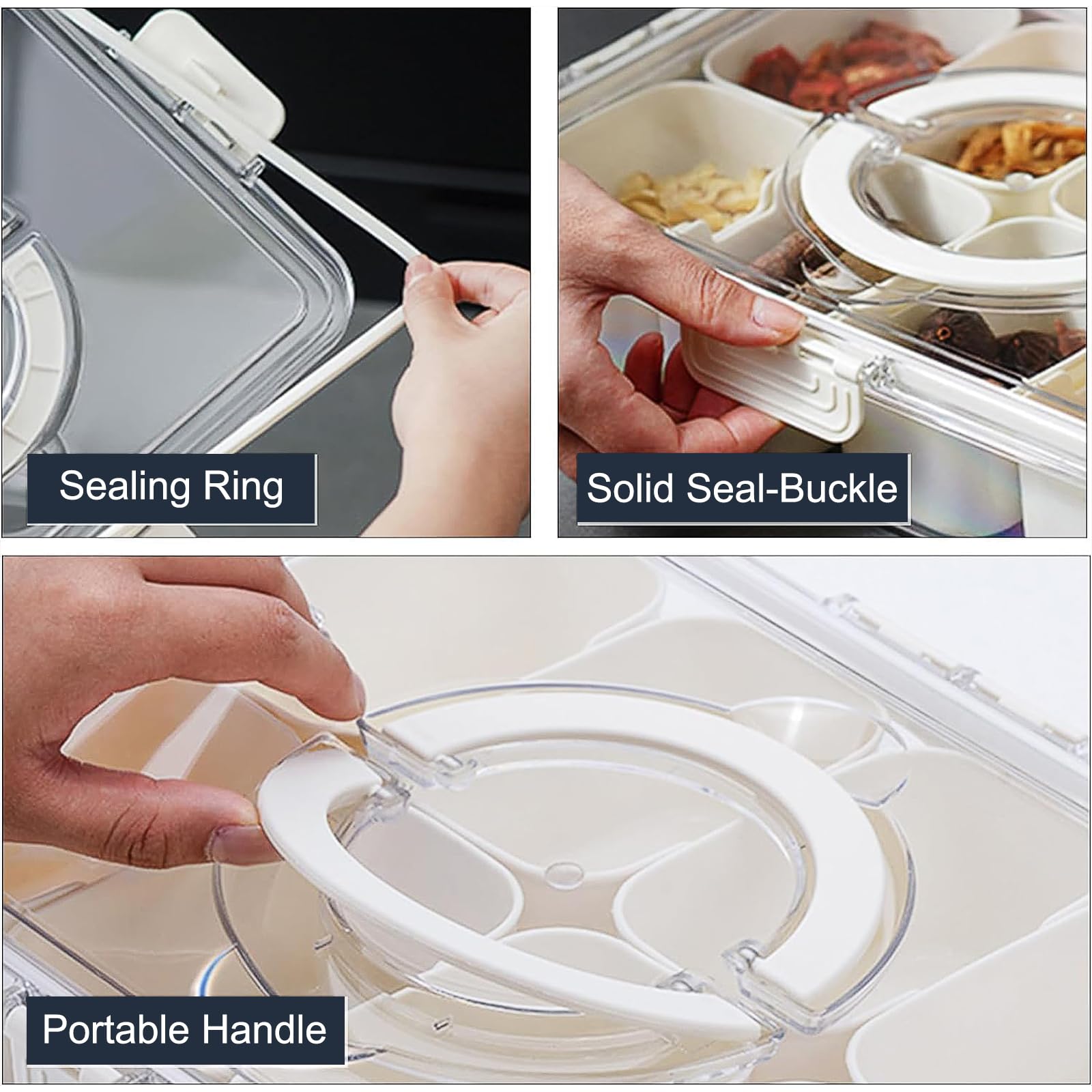 GEGEBOOM Divided Serving Tray with Lid and Handle,Portable Snackle Box Charcuterie Container,Snack tray Storage Organizer with lid,Snack Platters for Fruit, Nuts, Candy, Party, Picnic,Travel(2 Pack)