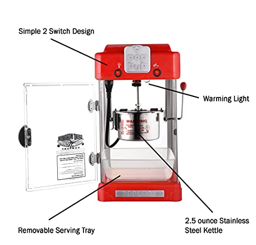 Pop Pup Countertop Popcorn Machine – Tabletop Popper Makes 1 Gallon – 2.5-Ounce Kettle, Catch Tray Warming Light & Scoop by Great Northern Popcorn, Red (466014MRC)