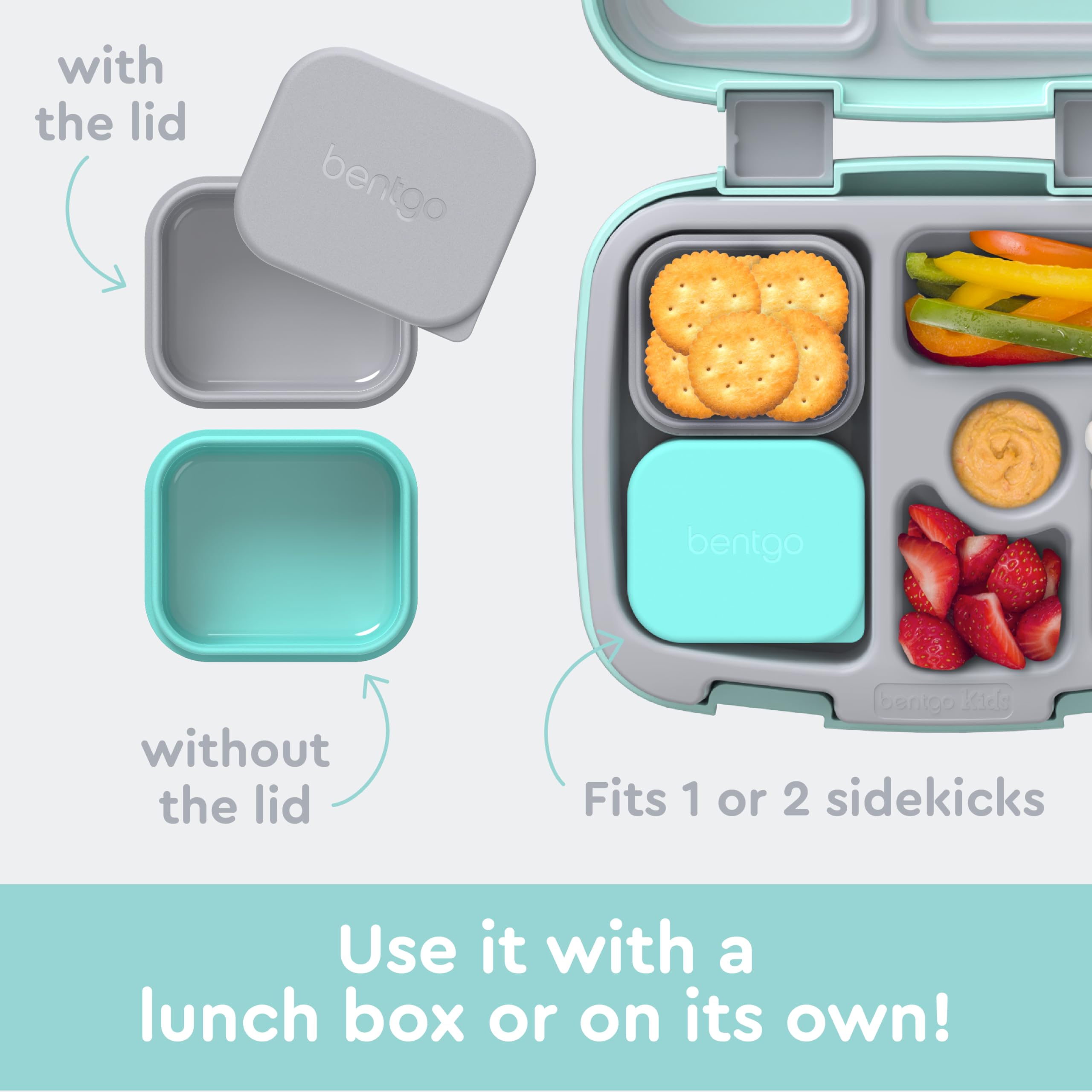 Bentgo Sidekicks 2-Pack Silicone Container Set - Dipping Sauce Cups for Condiments & Small Snacks, Reusable, Durable, & Leak-Proof Liquid Storage, Salad Dressing Container - 2.6 oz (Gray & Aqua)