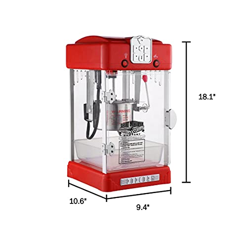 Pop Pup Countertop Popcorn Machine – Tabletop Popper Makes 1 Gallon – 2.5-Ounce Kettle, Catch Tray Warming Light & Scoop by Great Northern Popcorn, Red (466014MRC)