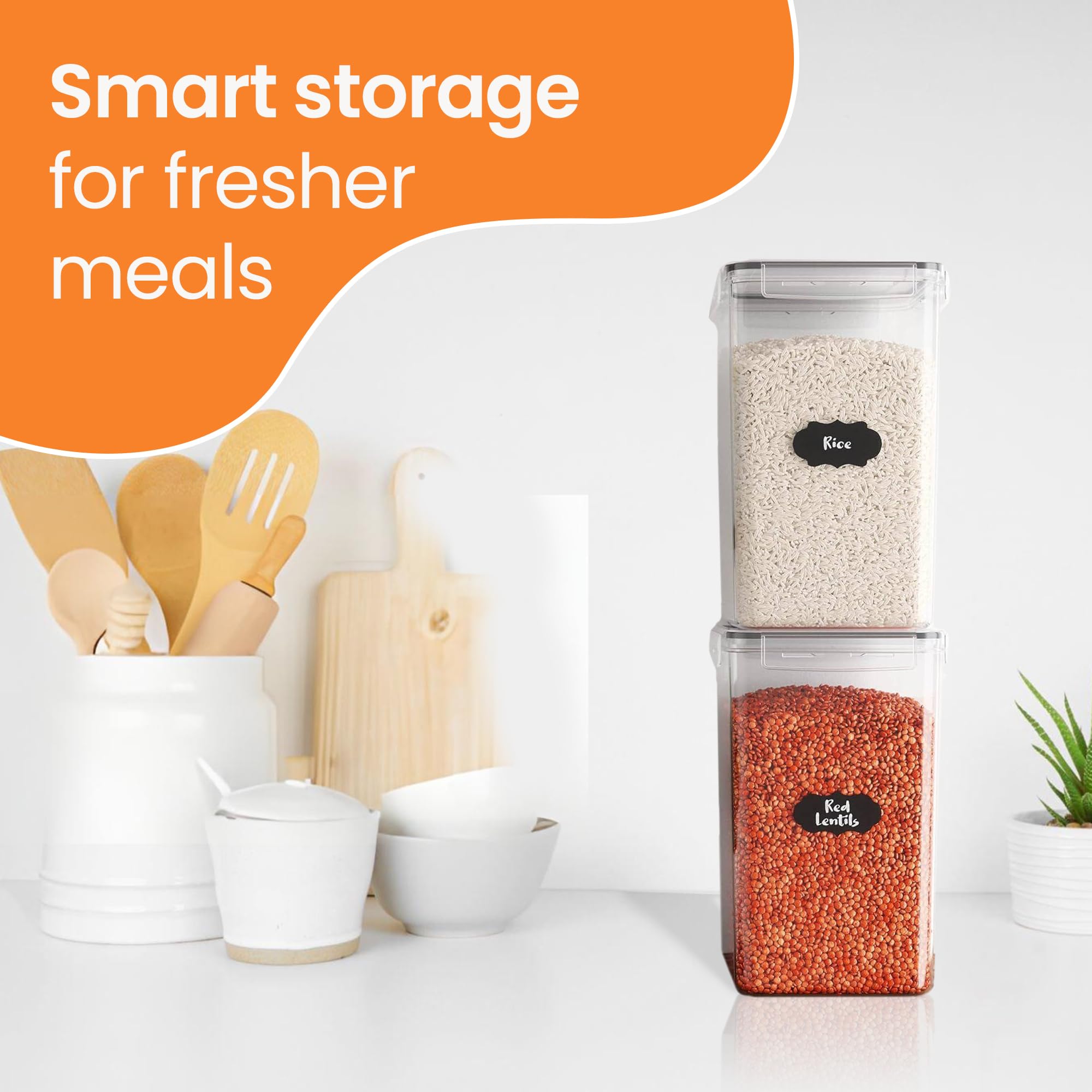 Food Storage Container Set (Pack of 2/6.5L) - Kitchen & Pantry Storage Canisters for Flour, Sugar, Baking Supplies, Cereal & Rice - Made of BPA Free Plastic - Comes with Spoons, Stickers & Marker
