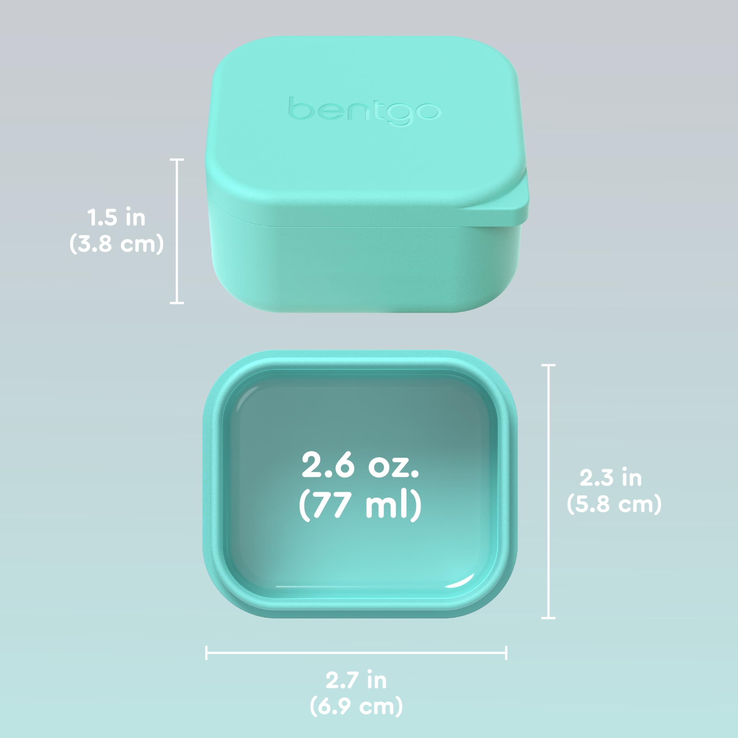 Bentgo Sidekicks 2-Pack Silicone Container Set - Dipping Sauce Cups for Condiments & Small Snacks, Reusable, Durable, & Leak-Proof Liquid Storage, Salad Dressing Container - 2.6 oz (Gray & Aqua)