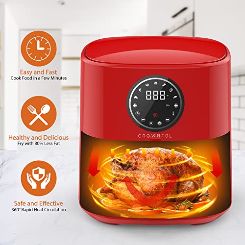 CROWNFUL 5 Quart Air Fryer, Electric Hot Oven Oilless Cooker,LCD Digital Touch Screen with 7 Cooking Presets and 53 Recipes, Nonstick Basket,1500W ETL Listed (Red)
