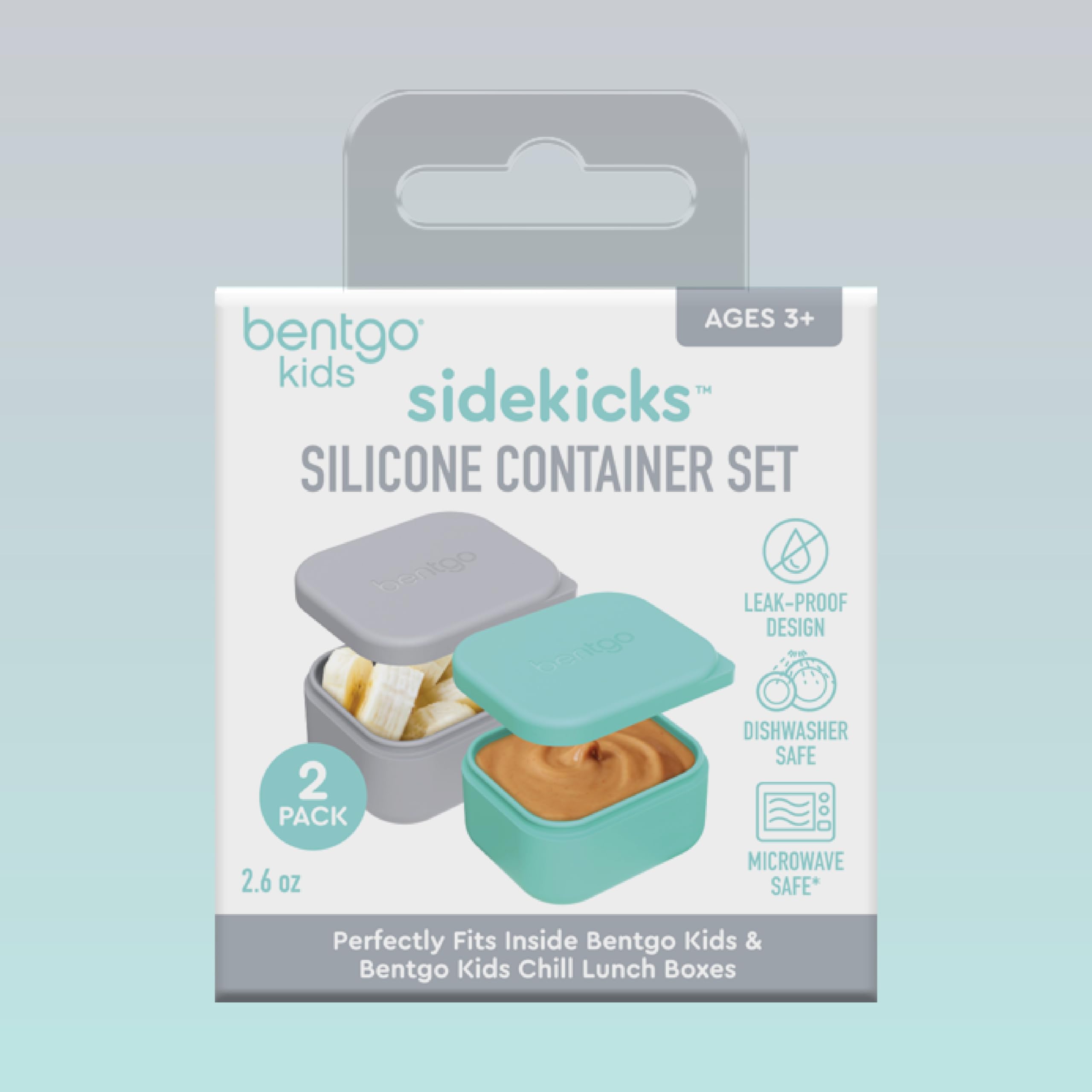 Bentgo Sidekicks 2-Pack Silicone Container Set - Dipping Sauce Cups for Condiments & Small Snacks, Reusable, Durable, & Leak-Proof Liquid Storage, Salad Dressing Container - 2.6 oz (Gray & Aqua)