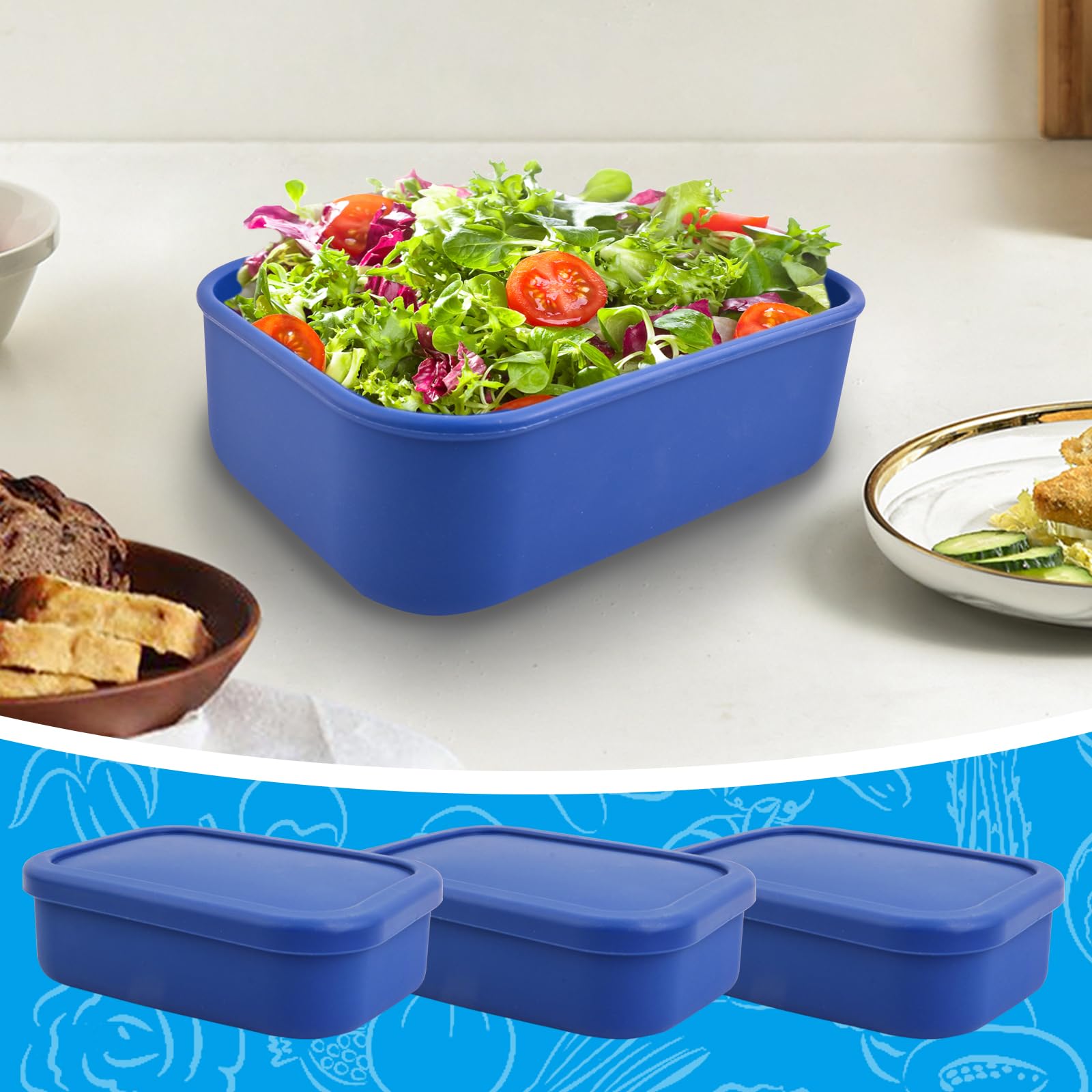 BUWUSMU 4 Pcs 2 Cup Silicone Freezer Trays with Lid Silicone Soup Freezer Molds Rectangle Soup Freezer Containers Reusable Food Preserving Tray Freezing Ice Trays for Soups Sauces Stews Curries(Blue)