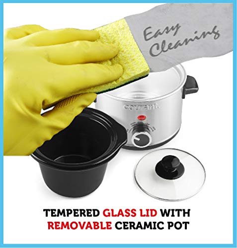 Courant Mini Slow Cooker Crock, with Easy Options 1.6 Quart Dishwasher Safe Pot, Stainless Steel