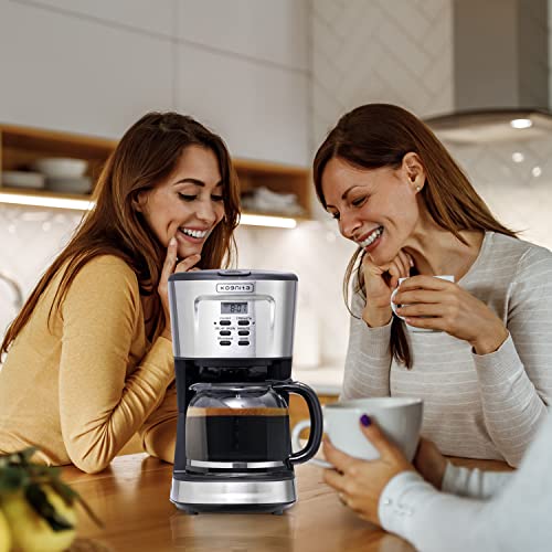 12 Cup Coffee Maker, Programmable Coffee Machine & Ice Tea Maker with Glass Carafe, Drip Coffee Maker Coffee Pot, Auto Keep Warm, Anti-Drip, Strength Control, Stainless Steel Small Coffe Maker, 900W Quick Brew, Kognita