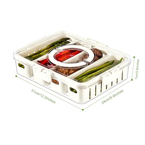 Sousnous Air-tight Divided Veggie Tray with Lid, Berry Container with Colander, Portable Fruit Keeper Box Refrigerator Organizer Bin, Fridge Produce Saver, 1 Pack