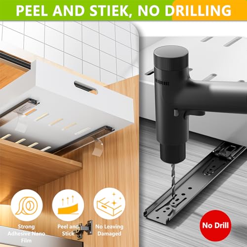 Mlinavn Pull out Cabinet Organizer, No drill Slide out Cabinet Drawers Heavy Duty Organizers and Storage with Fixed Adhesive Nano Film,Compatible Framed Cabinets Shelves for Kitchen Pantry White