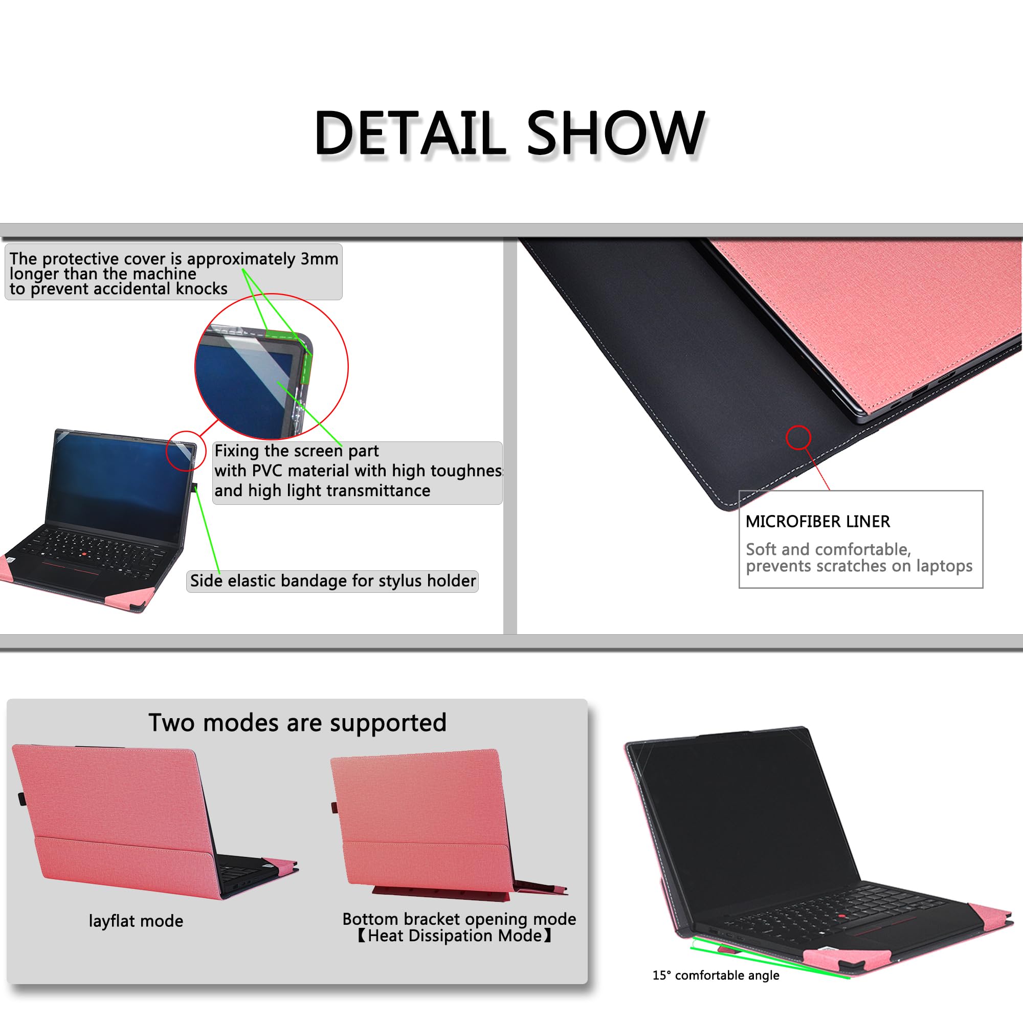 Cover Case for HP Envy x360 2-in-1 Laptop 14-FA 14z-FA & 14-fc 14t-fc &for HP Spectre x360 14-EU 14t-EU,PU Leather Protective Sleeve with Foldable Cooling Bracket (Pink)