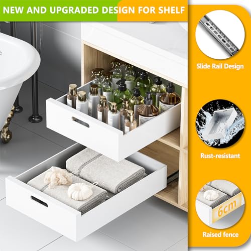 Mlinavn Pull out Cabinet Organizer, No drill Slide out Cabinet Drawers Heavy Duty Organizers and Storage with Fixed Adhesive Nano Film,Compatible Framed Cabinets Shelves for Kitchen Pantry White