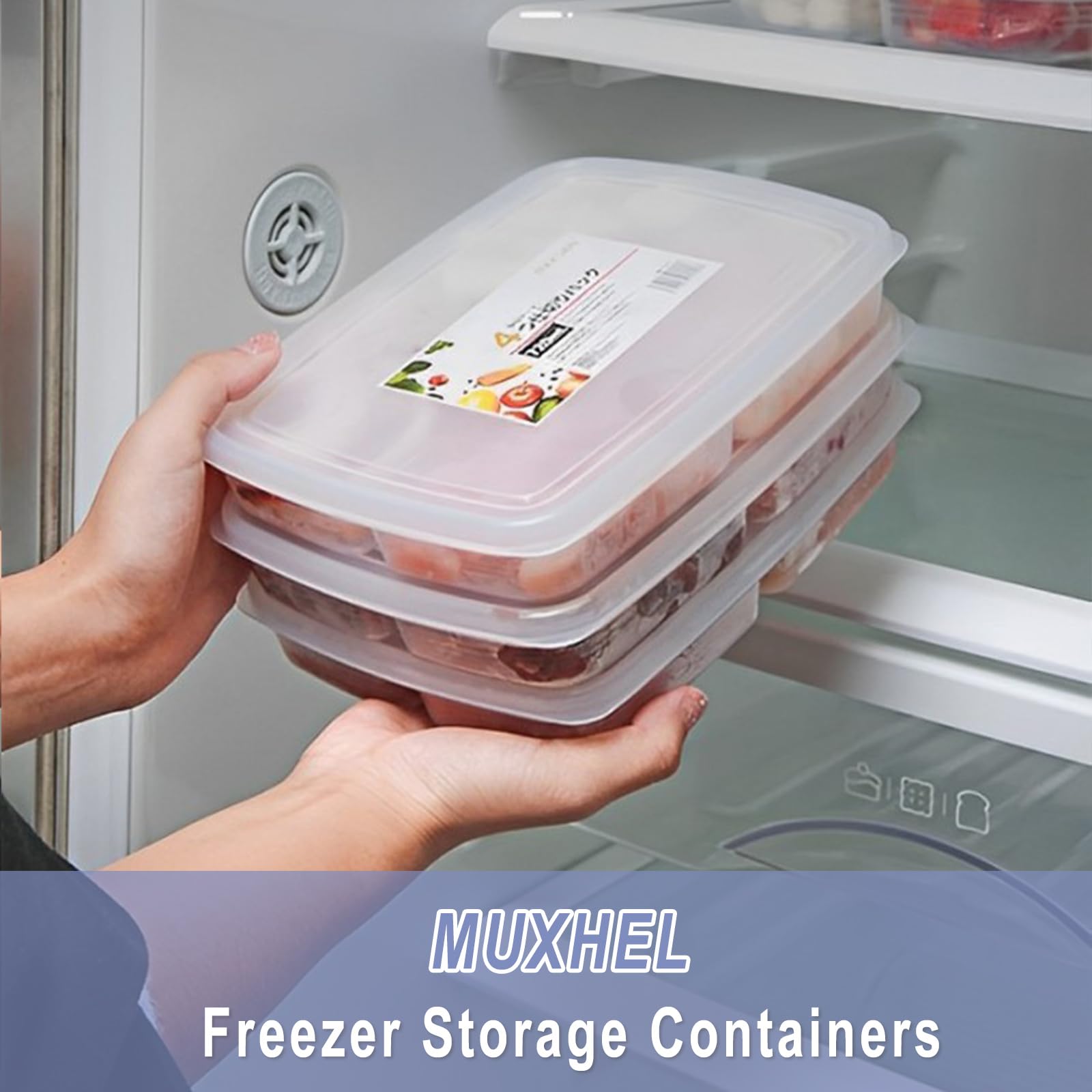 MUXHEL 8 Pcs 4 Compartment Food Storage Containers with Lids, BPA-Free Divided Serving Tray Container Reusable, Plastic Freezer Storage Containers for Storing Fruits, Vegetables, Meat