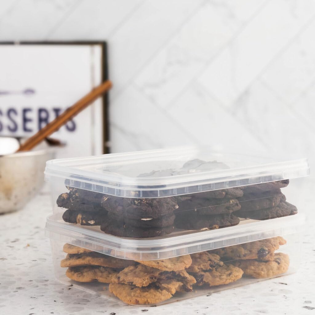 50 oz Rectangular Clear Food Storage Containers with Lids - Stackable, Tamper Proof, BPA Free, Recyclable, Space Saver, Airtight Container, Kitchen Storage, Meal Prep, Take Out, Deli Container (5)