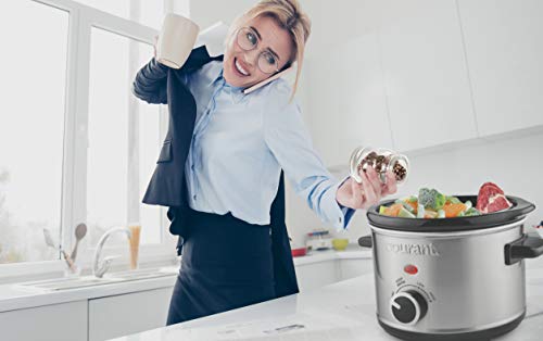 Courant Mini Slow Cooker Crock, with Easy Options 1.6 Quart Dishwasher Safe Pot, Stainless Steel