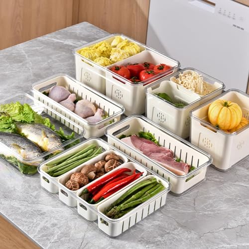 Sousnous Air-tight Divided Veggie Tray with Lid, Berry Container with Colander, Portable Fruit Keeper Box Refrigerator Organizer Bin, Fridge Produce Saver, 1 Pack