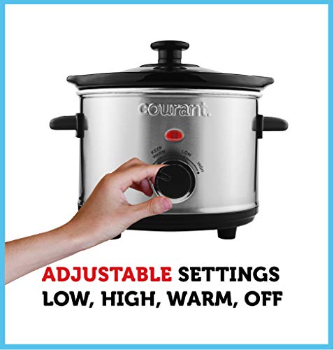 Courant Mini Slow Cooker Crock, with Easy Options 1.6 Quart Dishwasher Safe Pot, Stainless Steel