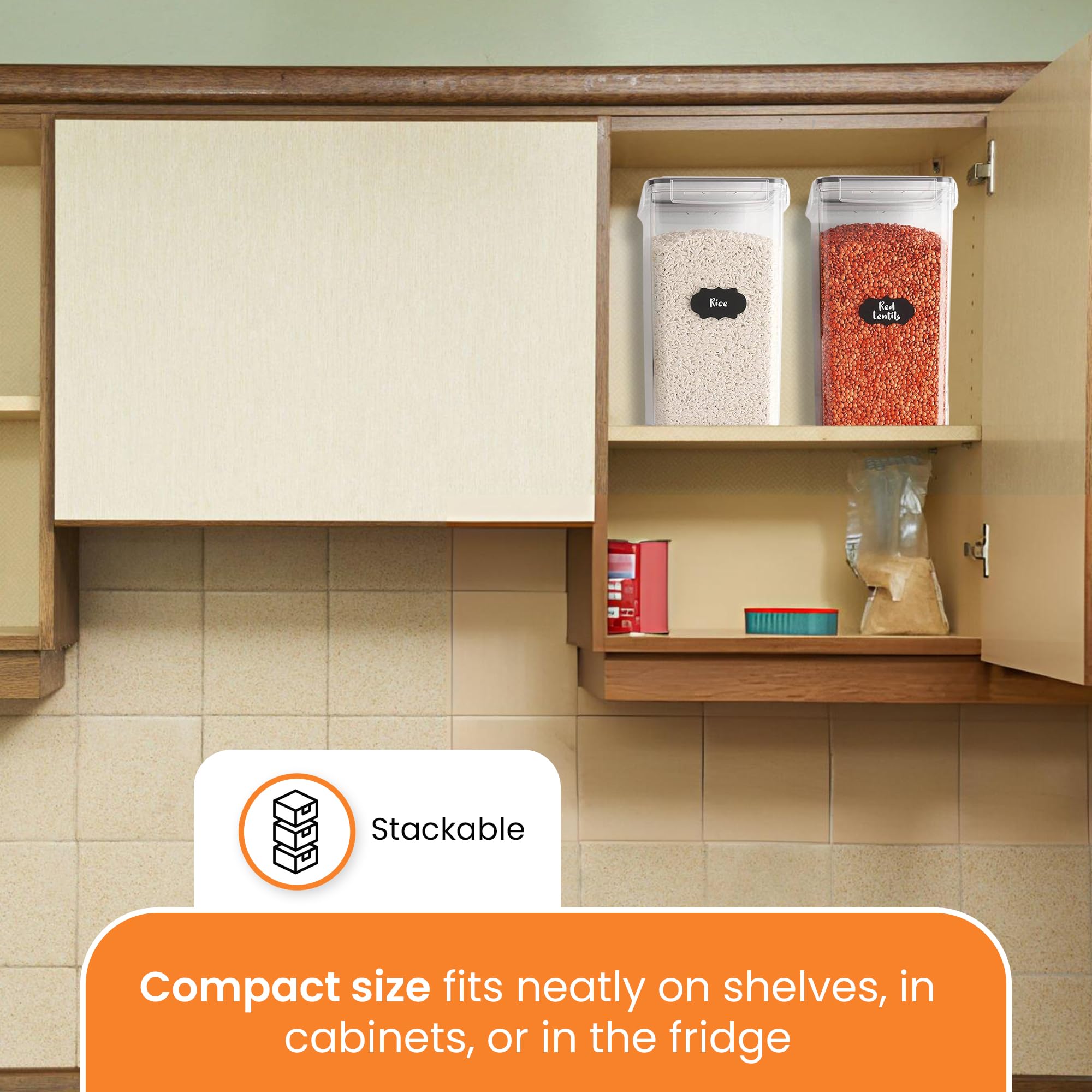 Food Storage Container Set (Pack of 2/6.5L) - Kitchen & Pantry Storage Canisters for Flour, Sugar, Baking Supplies, Cereal & Rice - Made of BPA Free Plastic - Comes with Spoons, Stickers & Marker