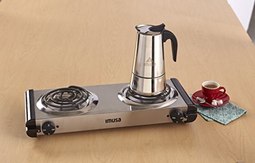 Imusa USA GAU-80312US Electric Double Burner 1750-Watts, Stainless Steel, Silver