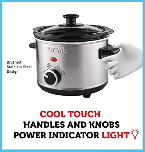 Courant Mini Slow Cooker Crock, with Easy Options 1.6 Quart Dishwasher Safe Pot, Stainless Steel