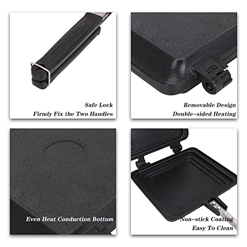 Double Sided Frying Pan, Grilled Cheese Maker Nonstick Sandwich Maker Flip Grill Pan For Breakfast Toast Panini Waffle, Aluminum Alloy Cookware