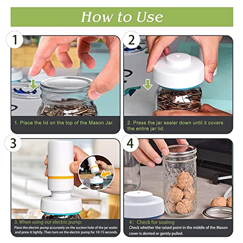 Mason Jar Vacuum Sealer,Electric Vacuum Sealer Kit for Wide-Mouth & Regular-Mouth Mason Jar,Rechargeable Automatic Food Vacuum Sealer with 8pcs Canning Lids Set