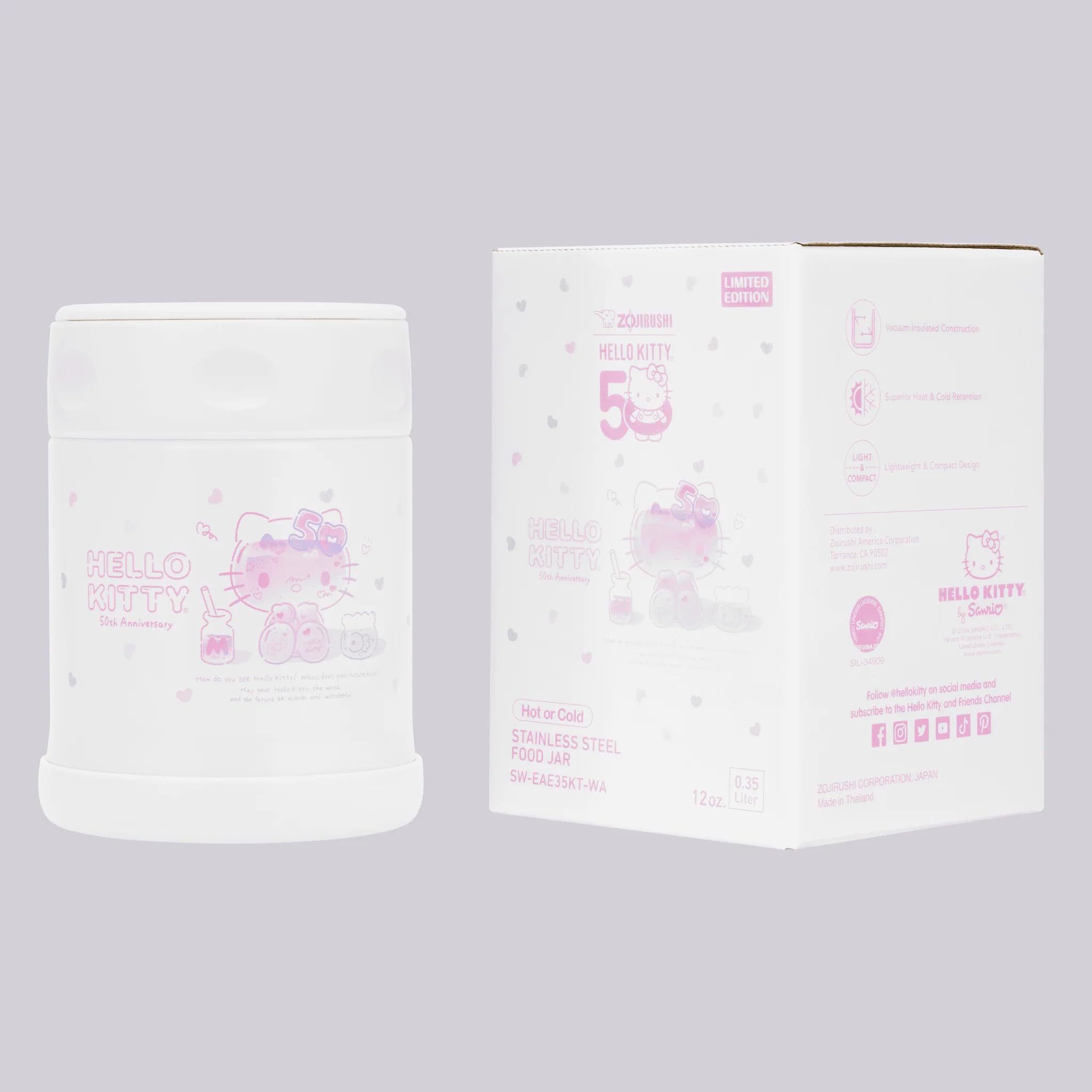Zojirushi SW-EAE35KT Stainless Steel Food Jar, 12-Ounce, Hello Kitty Collection 50th Anniversary LTD