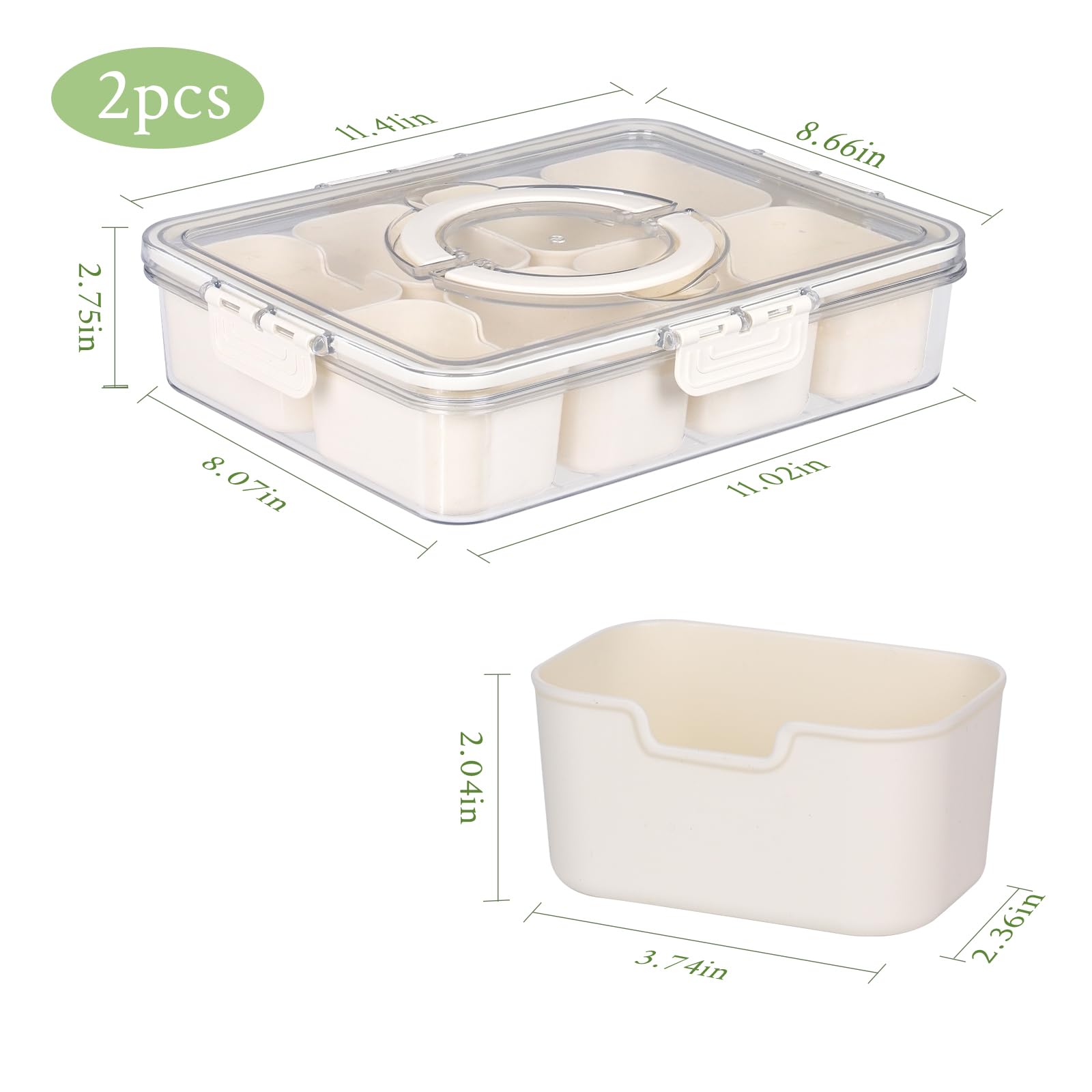 Dualshine Snackle Box and Divided Serving Tray with Lid,Snack Box Container 8 Compartment Tackle Box for Snacks and Travel Snack Container,Snack Containers with Dividers for Fruit and Party(2pack)