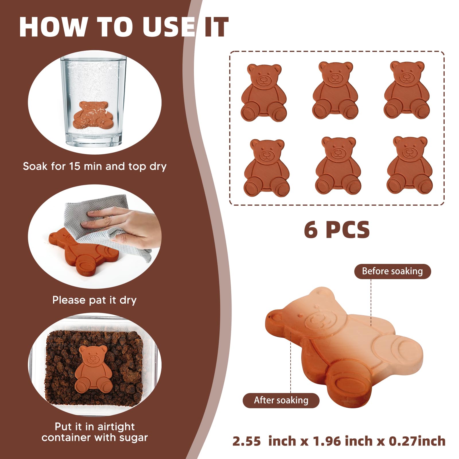 SUMMORO Brown Sugar Keeper, Brown Sugar Container 2.4Qt/2300ml with 6 PCS Brown Sugar Keeper Saver, Pop Airtight Food Storage Containers Brown Sugar Bear Softener for Moisture, Food Safe and Reusable