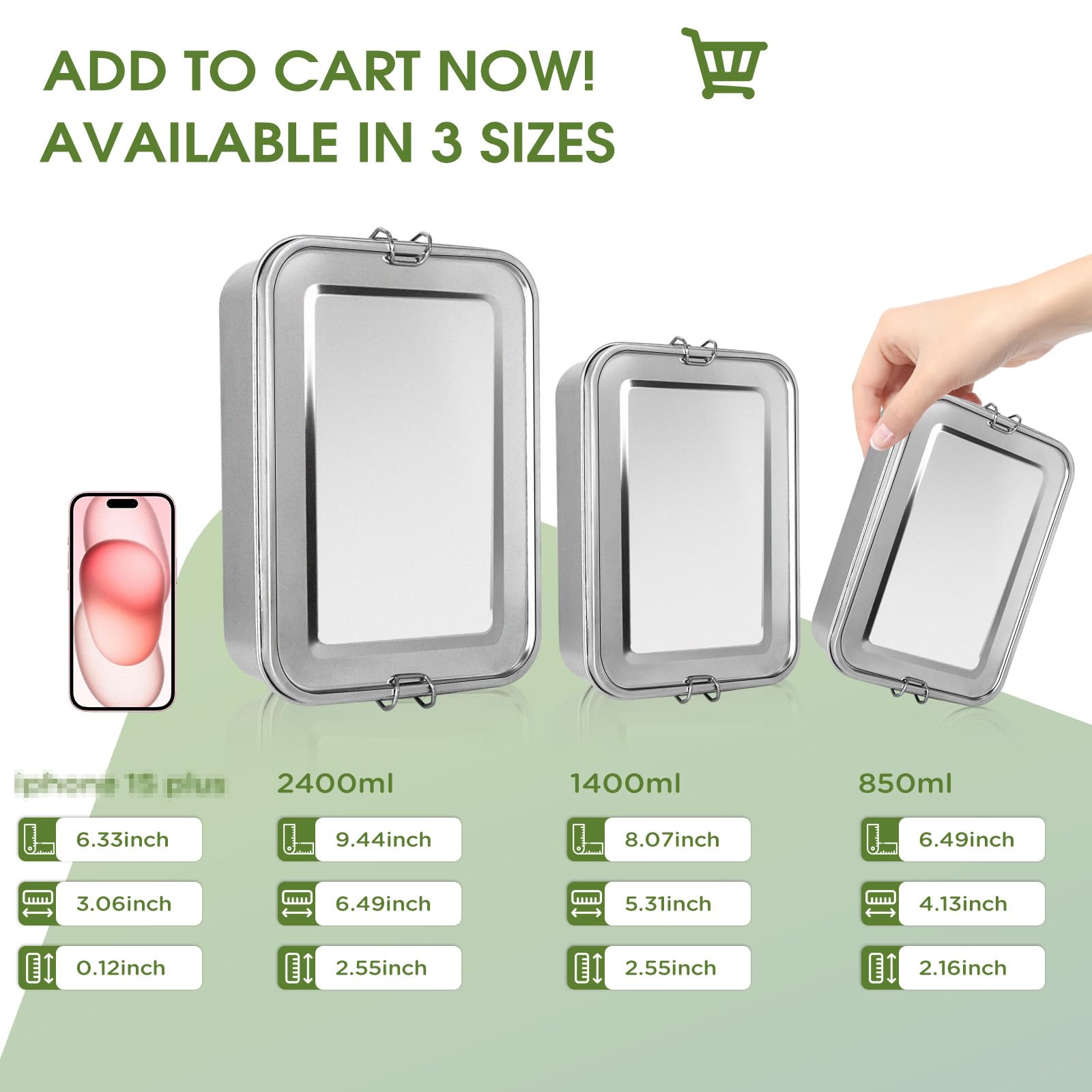 SUTETLW 304 Stainless Steel Bento Box 3 Pack Stainless Steel Containers With Lids 2400/1400/850ml,Leak-Proof & Stackable Storage Stainless Steel Food Storage Containers for Soup Salad Leftover