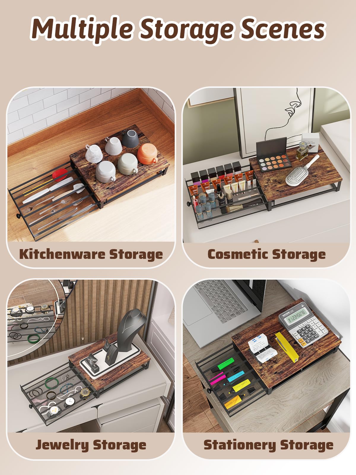 K Cup Organizer, Coffee Pod Holder Drawer, Under Brewer Storage Organizer with Sliding Drawer holds up to 35 K-Cup Pods, No Assembly Needed, Rustic Brown