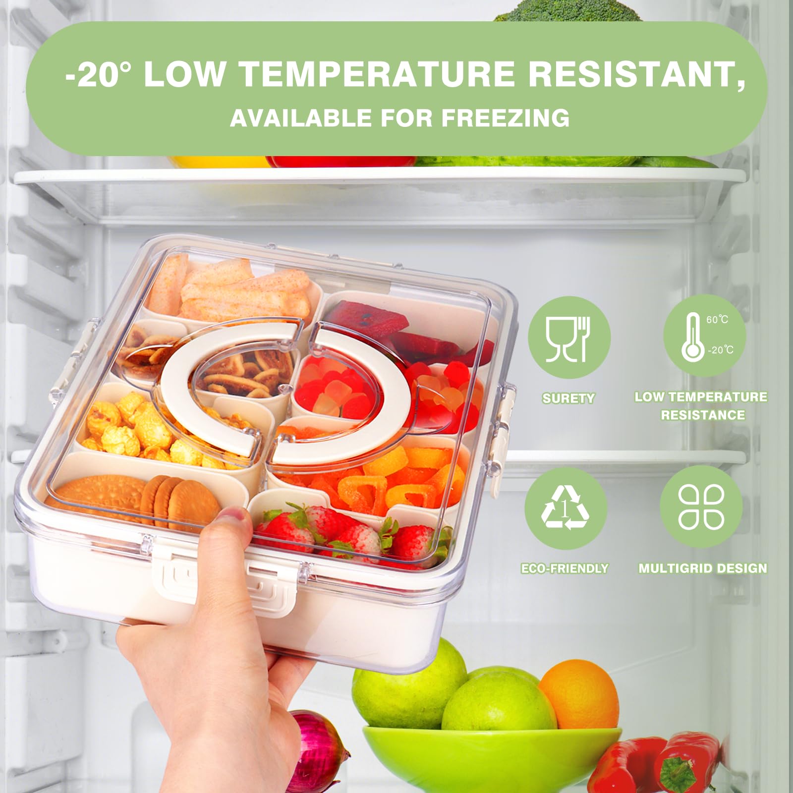 Dualshine Snackle Box and Divided Serving Tray with Lid,Snack Box Container 8 Compartment Tackle Box for Snacks and Travel Snack Container,Snack Containers with Dividers for Fruit and Party(2pack)