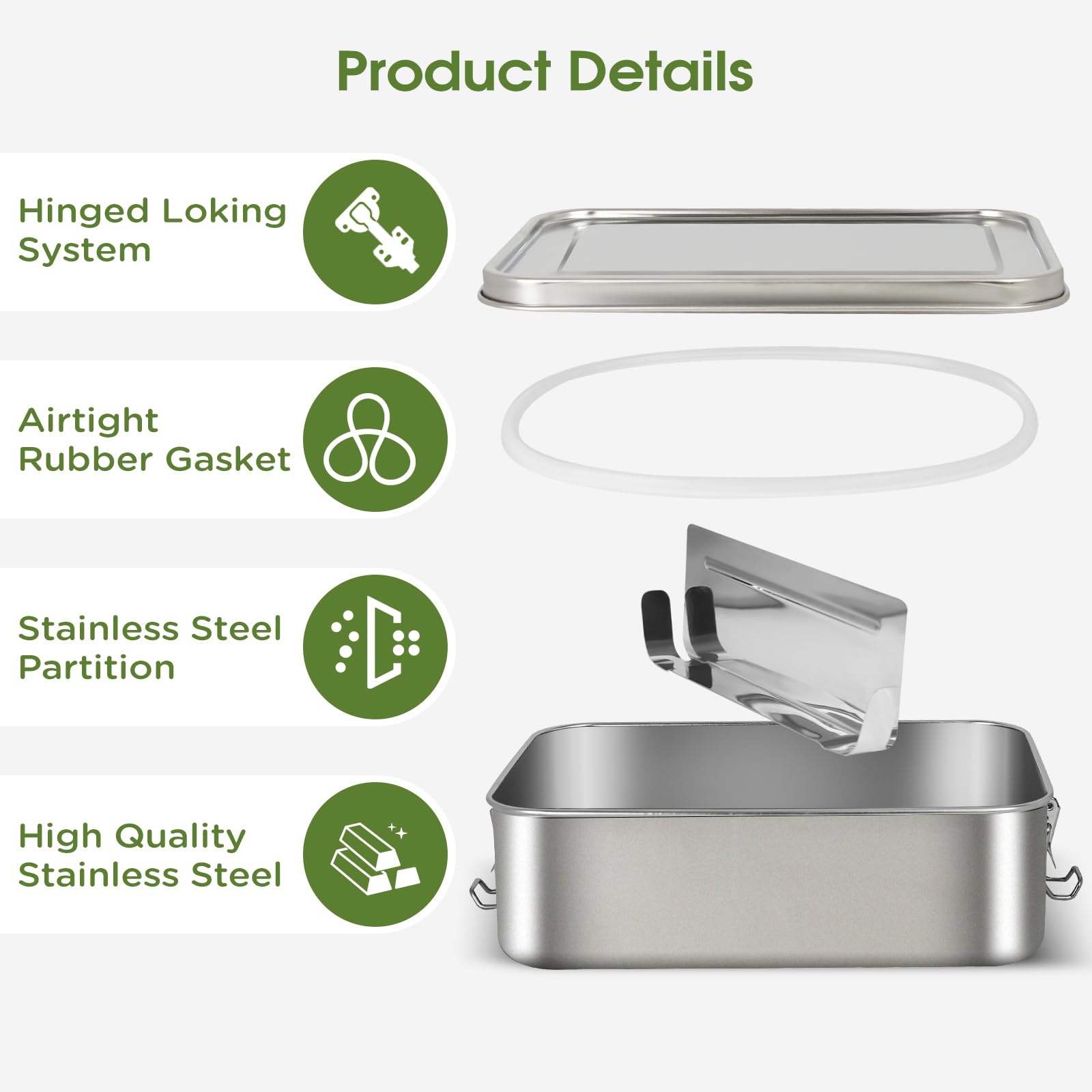 SUTETLW 304 Stainless Steel Bento Box 3 Pack Stainless Steel Containers With Lids 2400/1400/850ml,Leak-Proof & Stackable Storage Stainless Steel Food Storage Containers for Soup Salad Leftover
