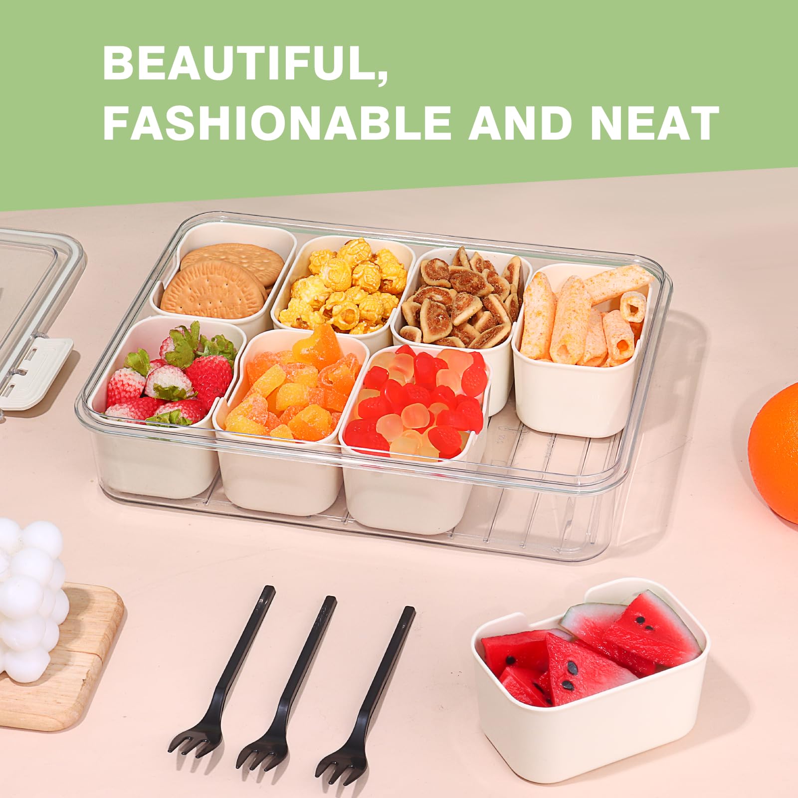 Dualshine Snackle Box and Divided Serving Tray with Lid,Snack Box Container 8 Compartment Tackle Box for Snacks and Travel Snack Container,Snack Containers with Dividers for Fruit and Party(2pack)