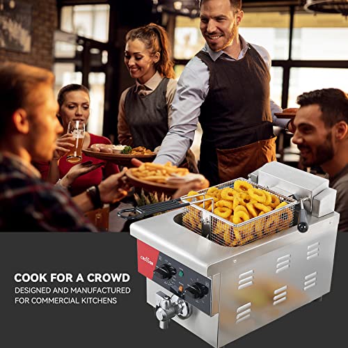 CROSSON 6L Electric Countertop Deep Fryer Extra Large with Drain,Timer,Basket and Lid for Restaurant Use 120V,1800W Commercial Deep Fryers