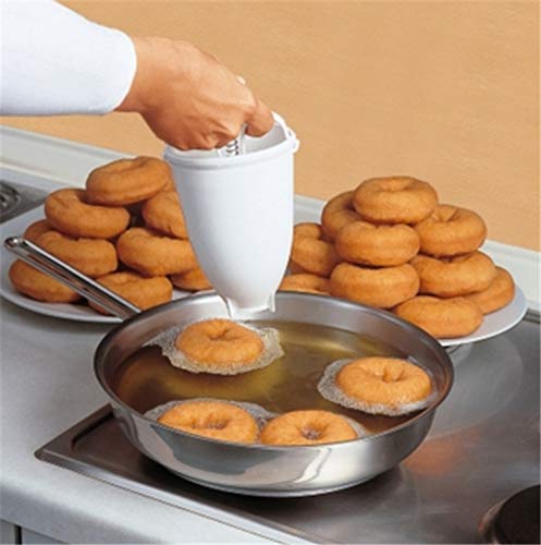 One hand Donut Maker Manual Donut Maker Plastic Doughnut Machine Mold Biscuit Donut Maker Donut-Depositor Made Waffle Dispenser Donut Kitchen Pastry Making Bake Ware DIY Baking Tool (1 PCS, White)