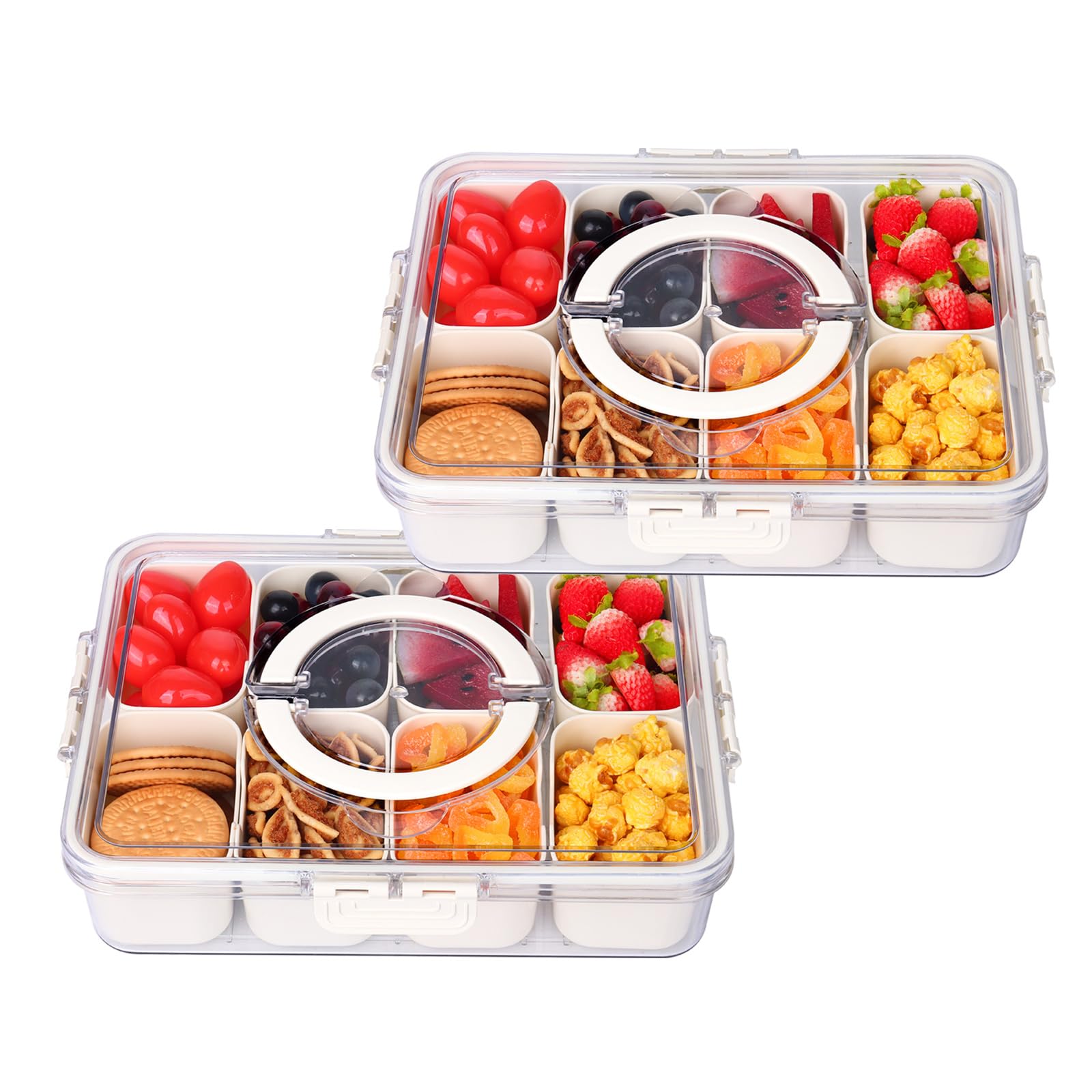 Dualshine Snackle Box and Divided Serving Tray with Lid,Snack Box Container 8 Compartment Tackle Box for Snacks and Travel Snack Container,Snack Containers with Dividers for Fruit and Party(2pack)